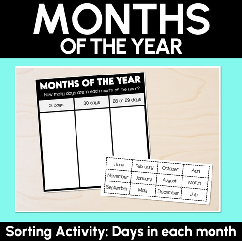 Months of the Year – Sorting Activity: Days in Each Month