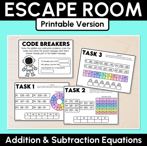 Escape Room - Addition & Subtraction Equations - Printables