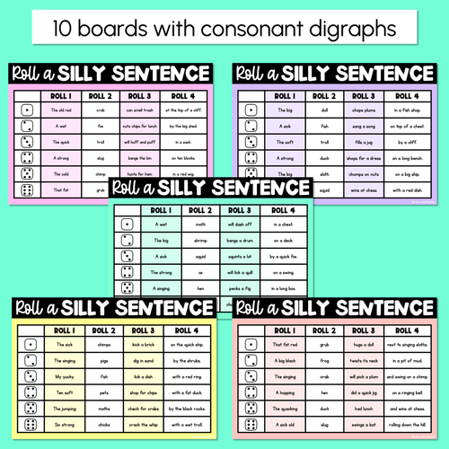 Decodable Sentences with Mixed Consonant Digraph Words - Roll a Silly ...