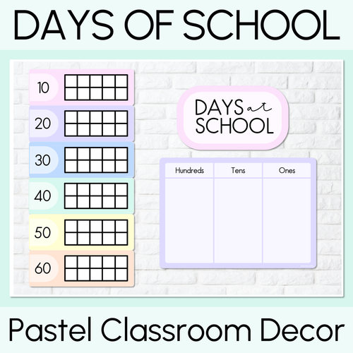 Pastel Classroom Decor - Days of School Display - Mrs Learning Bee