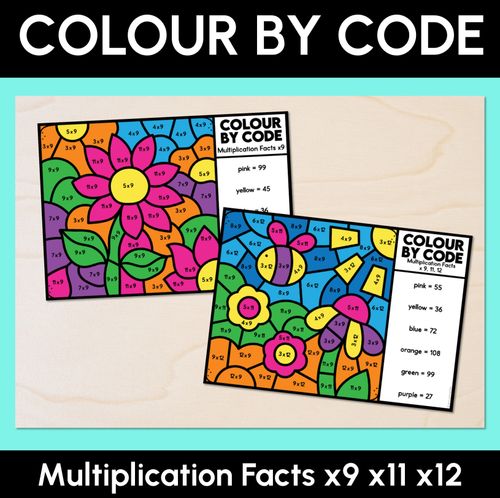 Colour by Code - Multiplication Facts x9 x11 x12 - Flower Theme