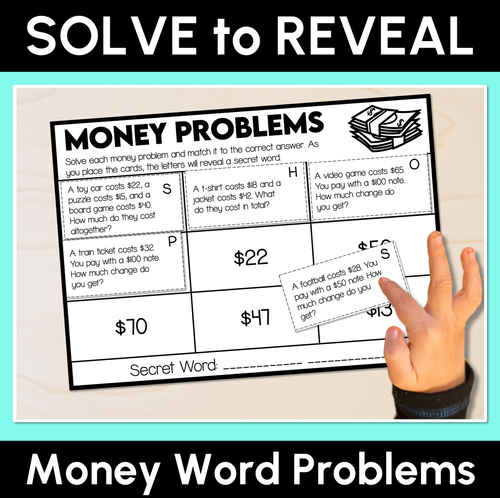 Solve to Reveal - Money Word Problems Worksheet - Mrs Learning Bee