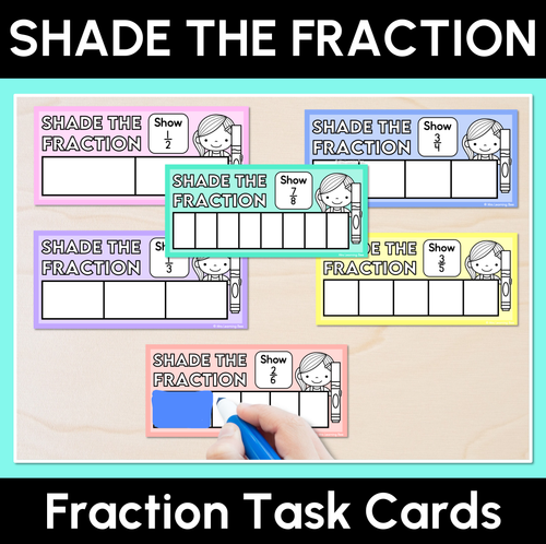 Shade the Fraction - Fraction Task Cards - Mrs Learning Bee