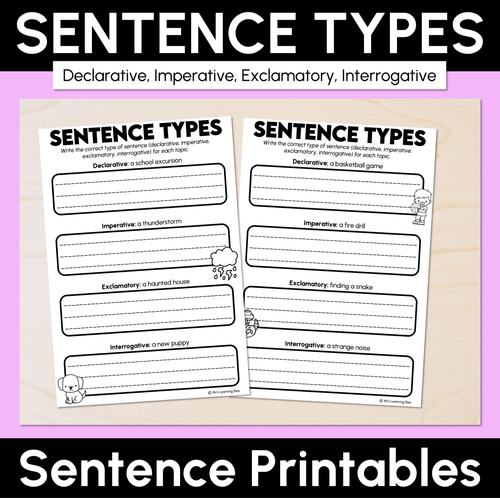 Sentence Types Sentence Printables - Mrs Learning Bee