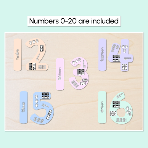 Numbers 0-20 Display with ten frames, base ten blocks, tallies ...
