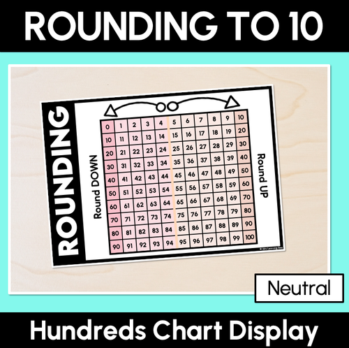 Rounding to Nearest Ten - Hundreds Chart Display & Desk Companion (Neutral)