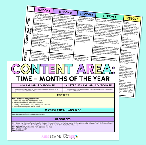 Months of the Year - Grade 1 & 2 Program - Mrs Learning Bee