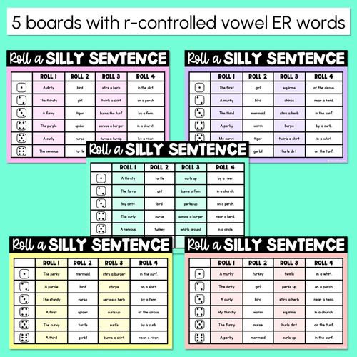 Decodable Sentences with R-Controlled ER Words - Roll a Silly Sentence ...