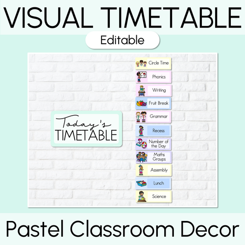 PASTEL CLASSROOM DECOR - Editable Visual Timetable - Mrs Learning Bee