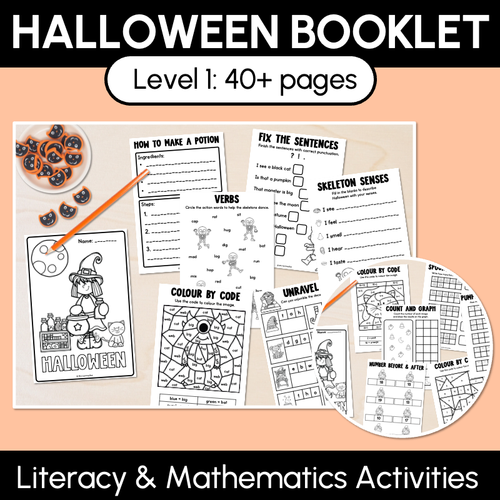 Halloween Themed Literacy & Mathematics Activities - Level 1