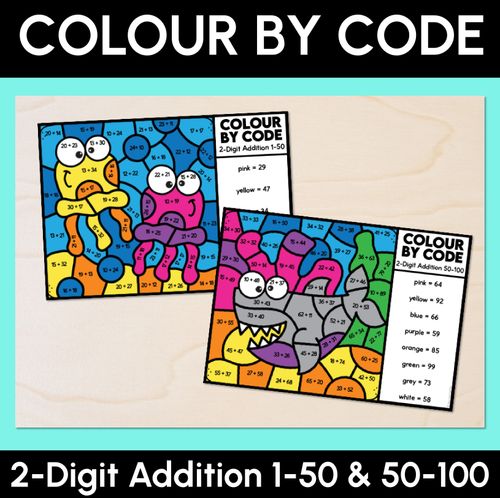Colour By Code - 2-Digit Addition 1-50 & 50-100 - Monster Theme