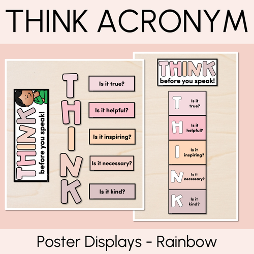 THINK Acronym Posters - Neutral Classroom Decor - Mrs Learning Bee
