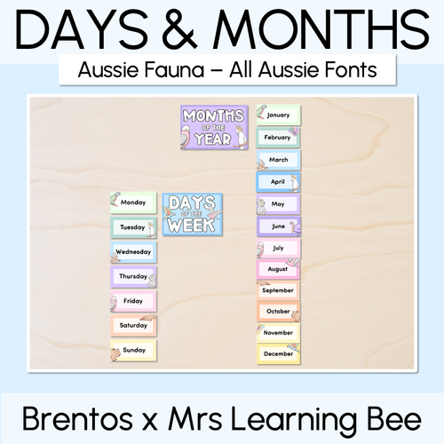 DAYS & MONTHS DISPLAY - The Brentos Collection - Aussie Fauna