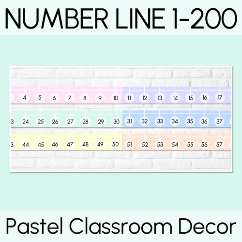 PASTEL CLASSROOM DECOR Number Line 1-200 - Mrs Learning Bee