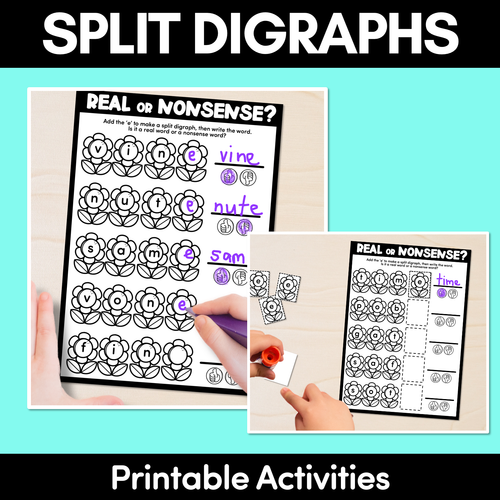 Split Digraph CVCe Word Printable Activities - Real or Nonsense ...