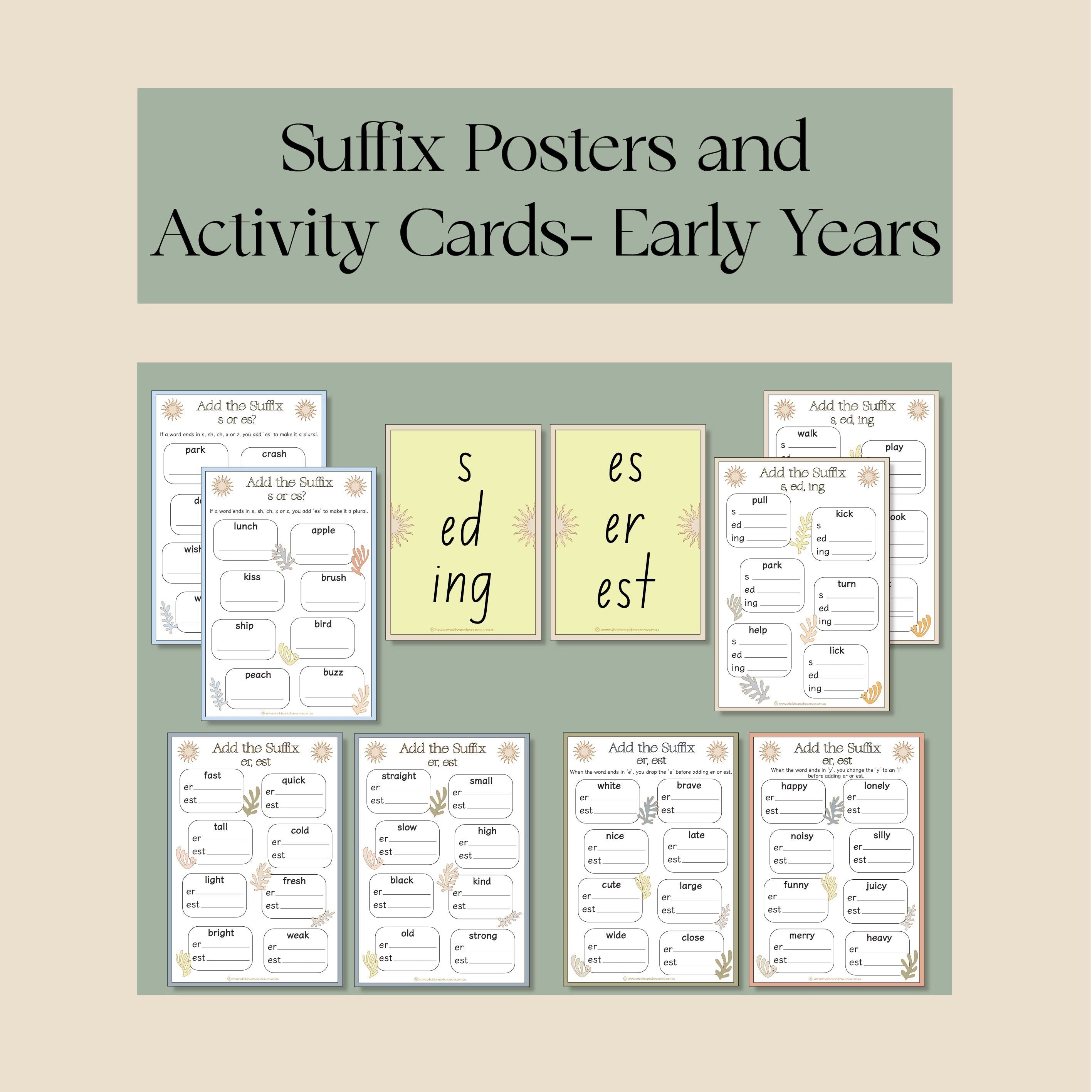 Suffix Posters and Activity Cards- Early Years - Mrs Learning Bee