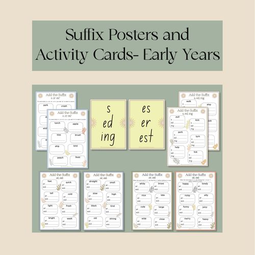 Suffix Posters and Activity Cards- Early Years - Mrs Learning Bee