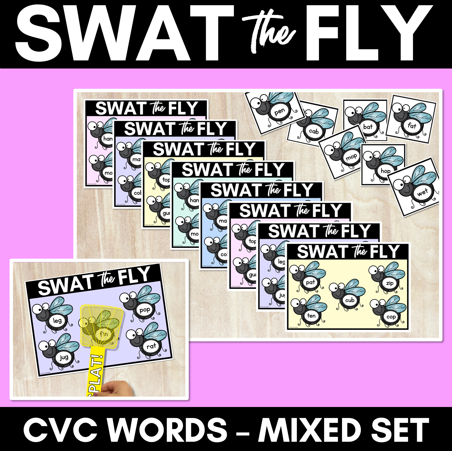 FLY SWAT CVC WORD MATS - Set 2 - Mixed CVC Words - Kindergarten Phonics ...