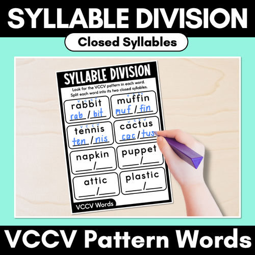 Syllable Division Printables - Closed Syllables - VCCV Pattern Words ...