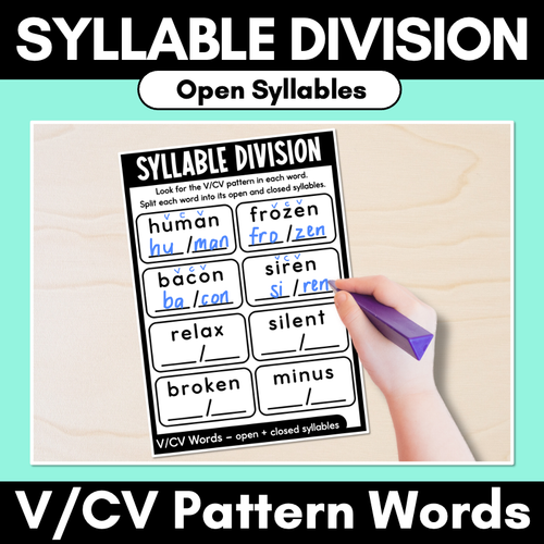 Syllable Division Printables - Open Syllables - V/CV Pattern Words ...