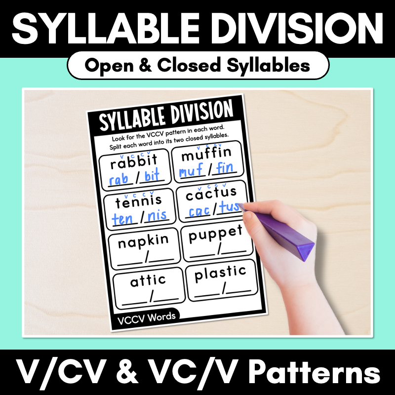 Syllable Division Printables - Open & Closed Syllables - V/CV and V/CV Pattern Words - Mrs ...