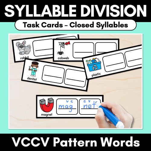 Syllable Division Task Cards - Closed Syllables - VCCV Pattern Words ...