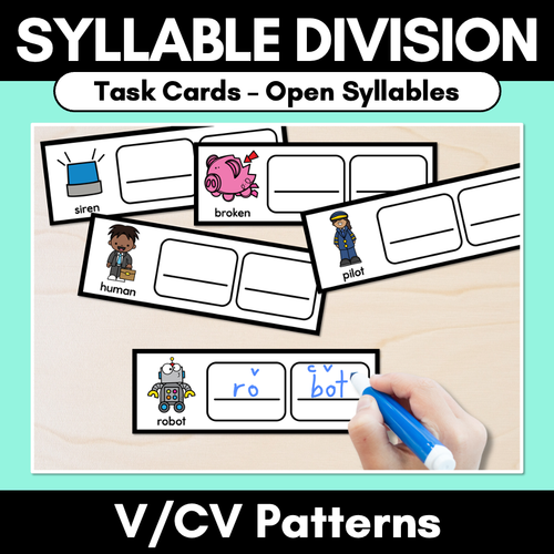 Syllable Division Task Cards - Open Syllables - V/CV Pattern Words ...