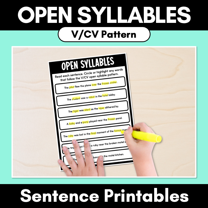 Open Syllables - V/CV Pattern - Decodable Sentence Printables - Mrs ...