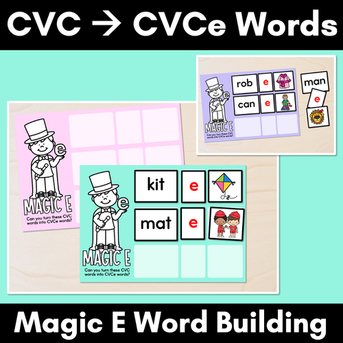 CVC to CVCe Words - Magic E Word Building Mats - Mrs Learning Bee