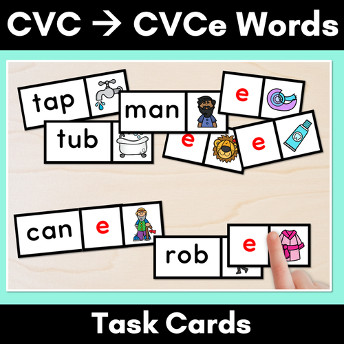CVC to CVCe Words - Magic E Task Cards - Mrs Learning Bee