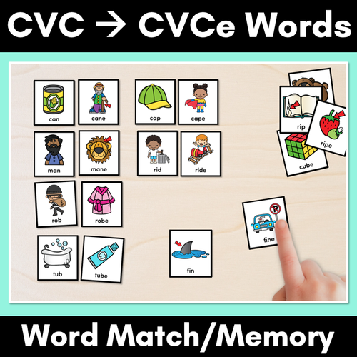 CVC to CVCe Words - Word Match and Memory Phonics Game - Mrs Learning Bee