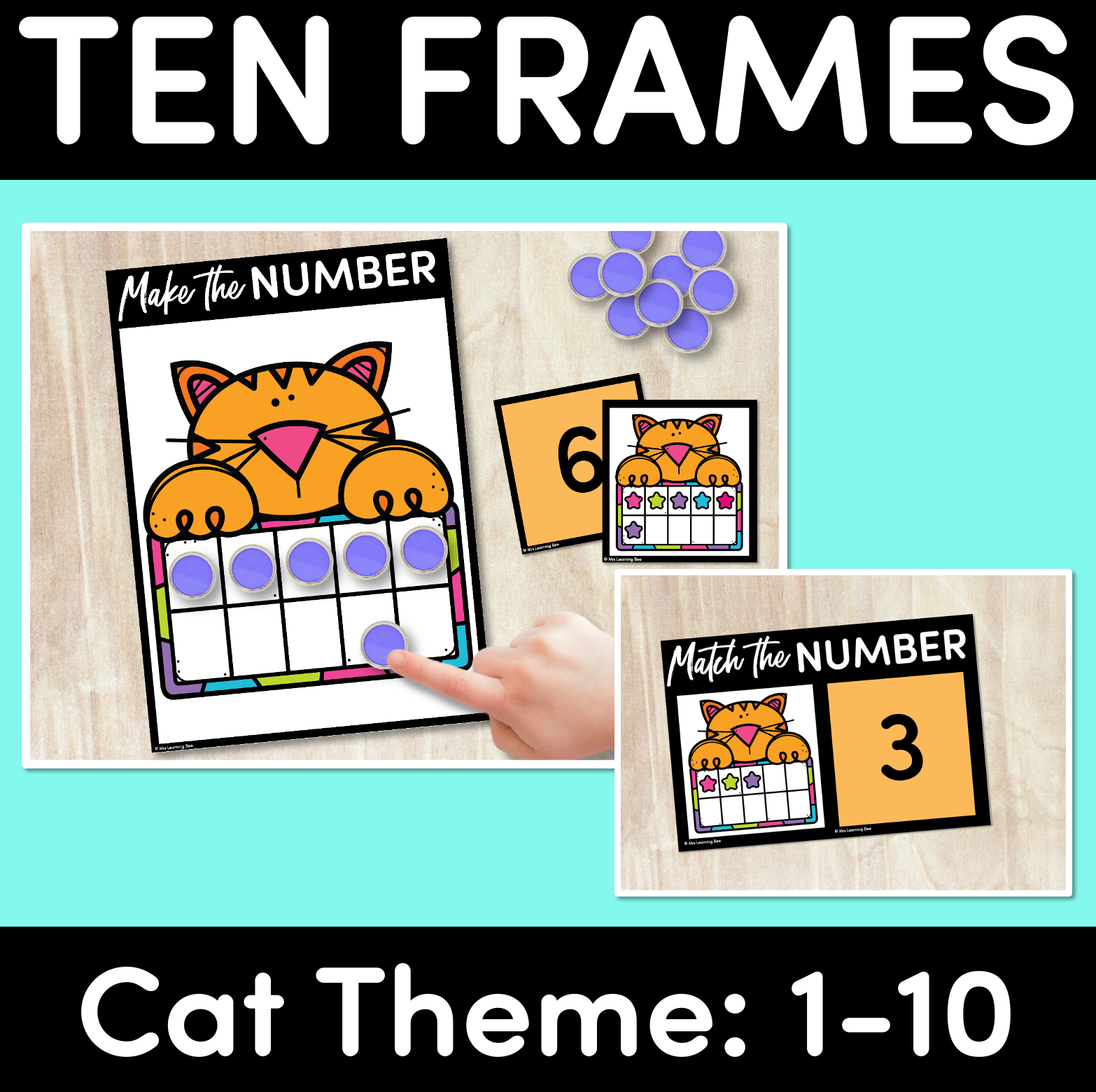 Ten Frames with ORANGE CATS: Numbers 1-10 - Mrs Learning Bee