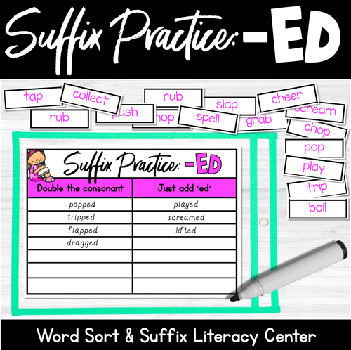 Adding ED - Suffix Rule Literacy Center - Mrs Learning Bee