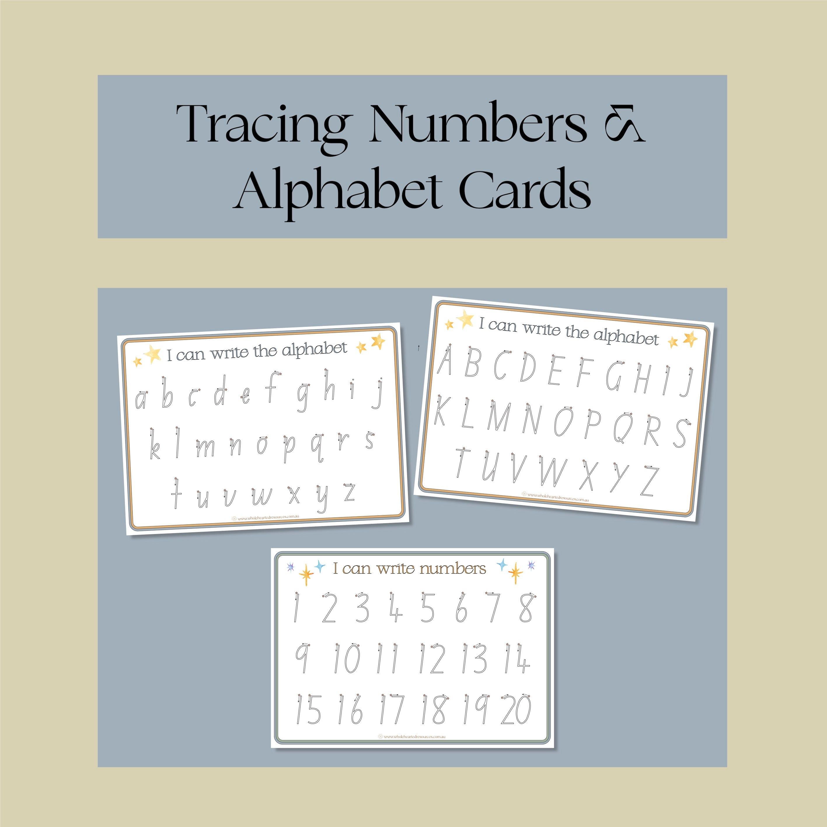 Tracing Numbers and Alphabet Cards - Mrs Learning Bee