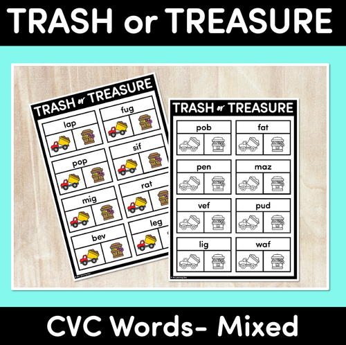 Trash or Treasure Worksheets CVC MIXED - Mrs Learning Bee