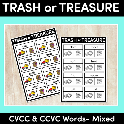 Trash or Treasure Worksheets - CVCC CCVC Words - Mrs Learning Bee