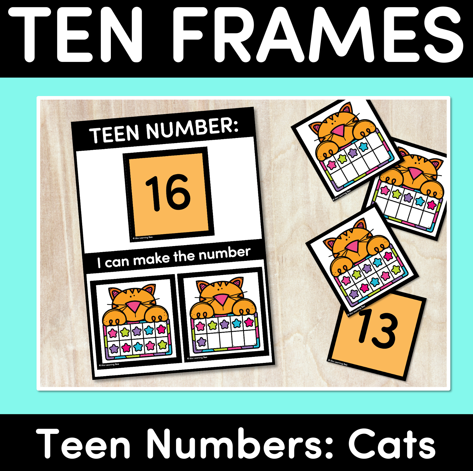 Ten Frames with ORANGE CATS: Teen Numbers 11-20 - Mrs Learning Bee