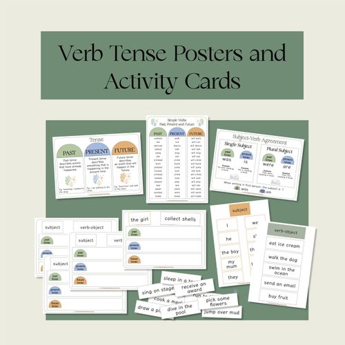 Verb Tense Posters and Activity Cards - Mrs Learning Bee