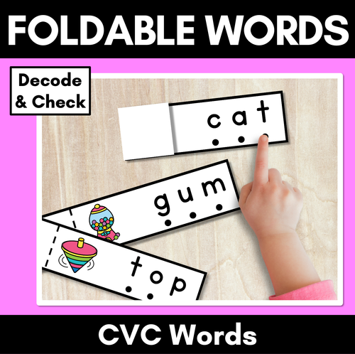 CVC Word Foldable Strips - Decodable Word Task Cards for Kindergarten ...