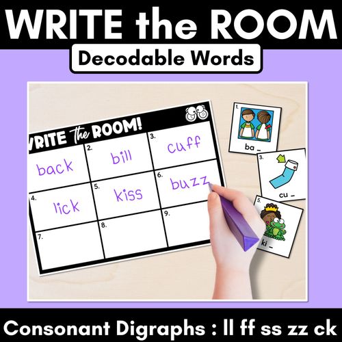 WRITE THE ROOM - Decodable Words Phonics Activity- Consonant Digraph LL ...
