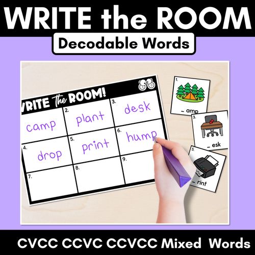 WRITE THE ROOM - Decodable Words Phonics Activity - CVCC CCVC and CCVCC ...