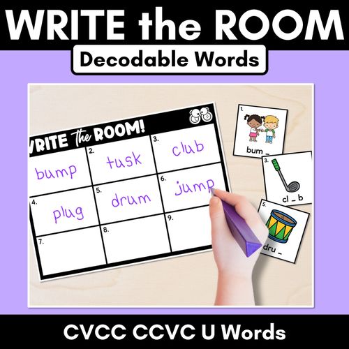 WRITE THE ROOM - Decodable Words Phonics Activity - CVCC CCVC Short U ...