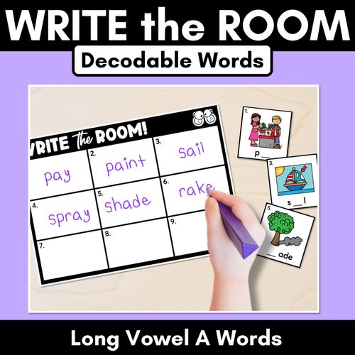 WRITE THE ROOM - Decodable Words Phonics Activity - LONG VOWEL A Words