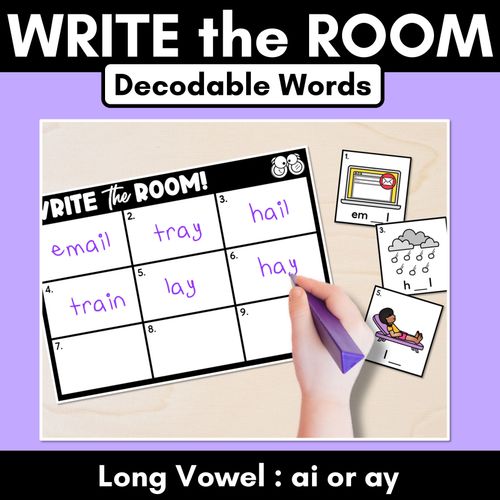 WRITE THE ROOM - Decodable Words Phonics Activity - LONG AI and AY Words