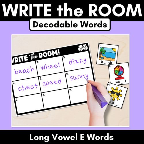 WRITE THE ROOM - Decodable Words Phonics Activity - LONG VOWEL E Words