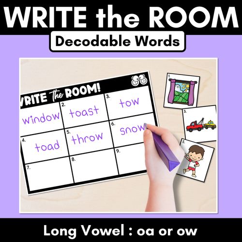 WRITE THE ROOM - Decodable Words Phonics Activity - LONG OA and OW Words