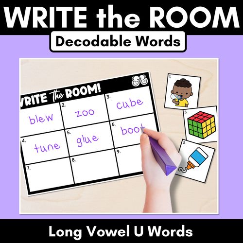 WRITE THE ROOM - Decodable Words Phonics Activity - LONG VOWEL U Words